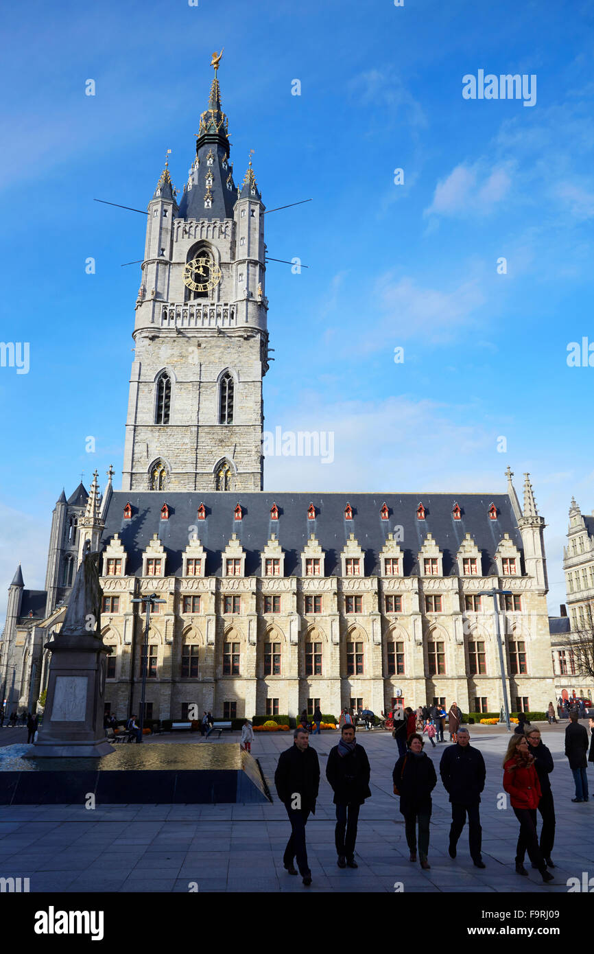 Ghent cloth hall and Belfry tower Stock Photo - Alamy