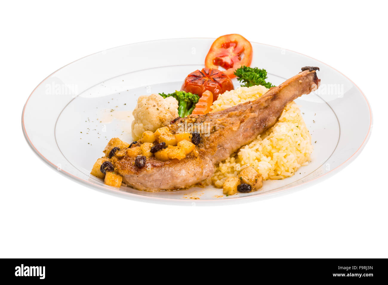 Pork t-bone steak with rice Stock Photo - Alamy