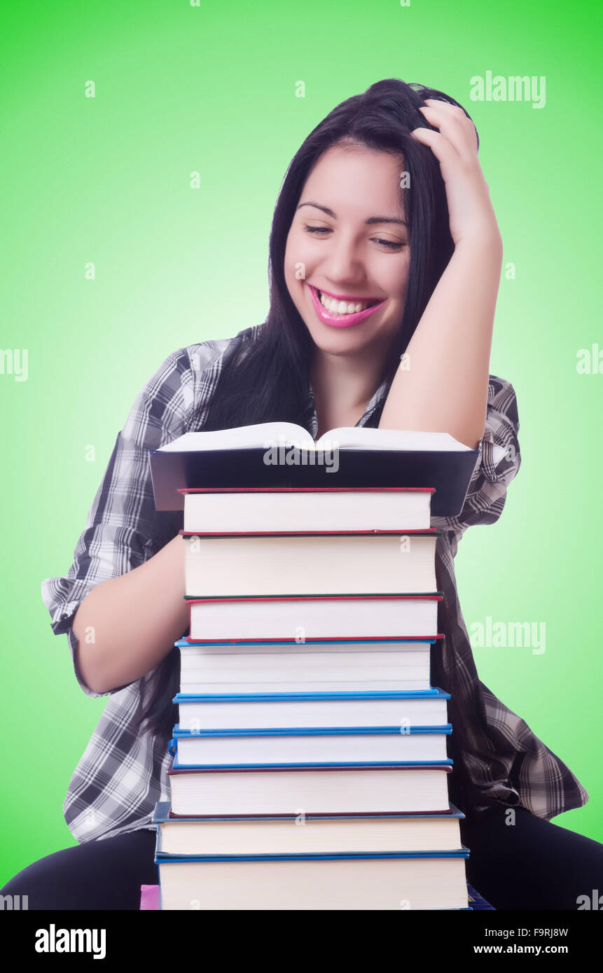 Girl student with books on white Stock Photo - Alamy
