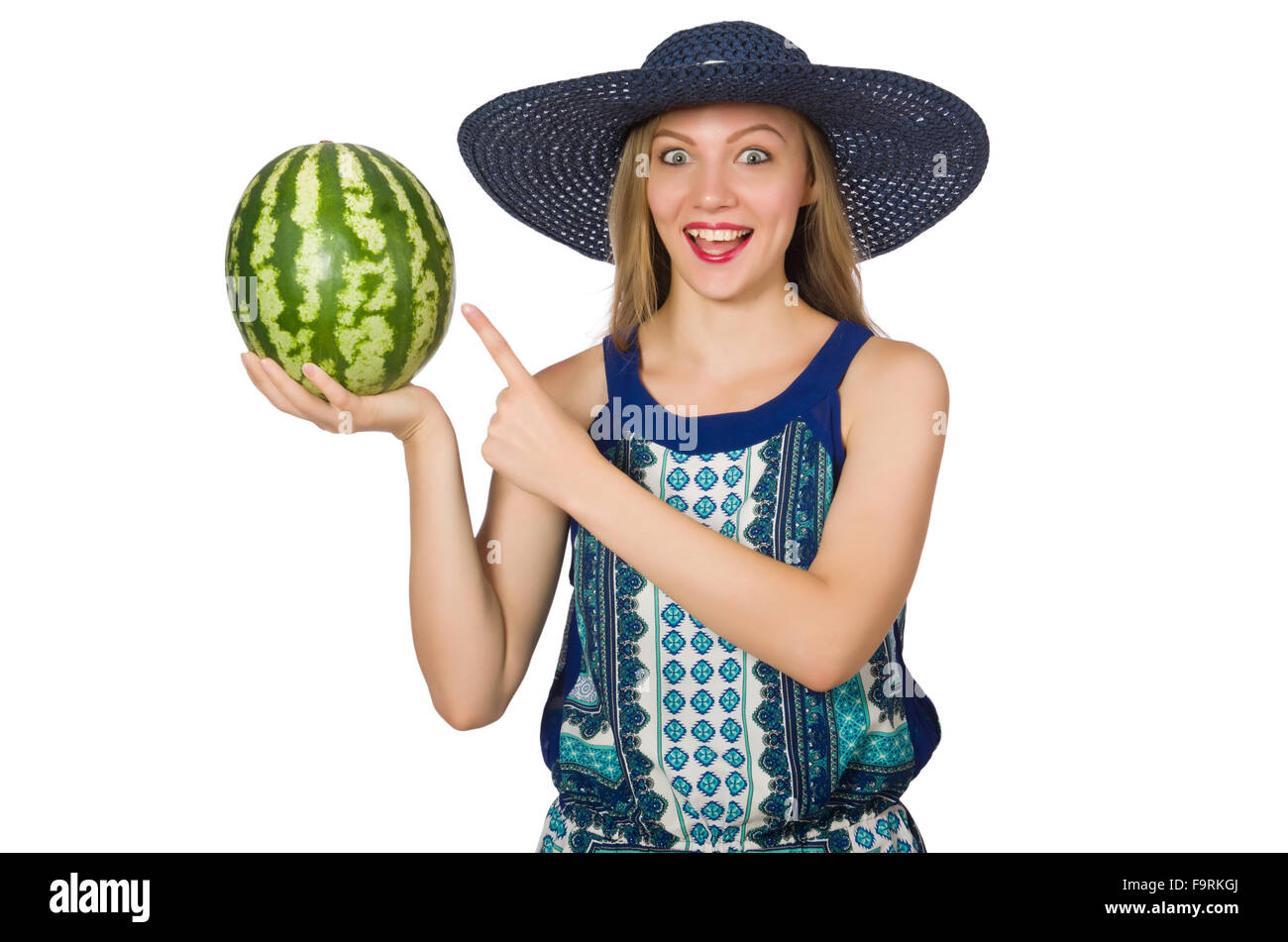 Woman with watermelon isolated on white Stock Photo - Alamy