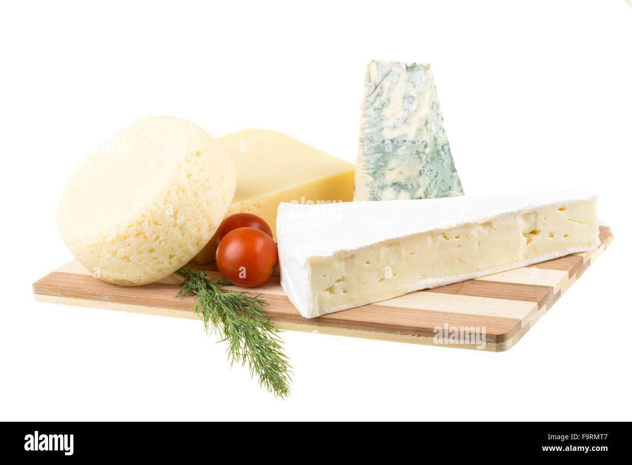 Variety of cheese: ementaler, gouda, Danish blue soft cheese and other ...