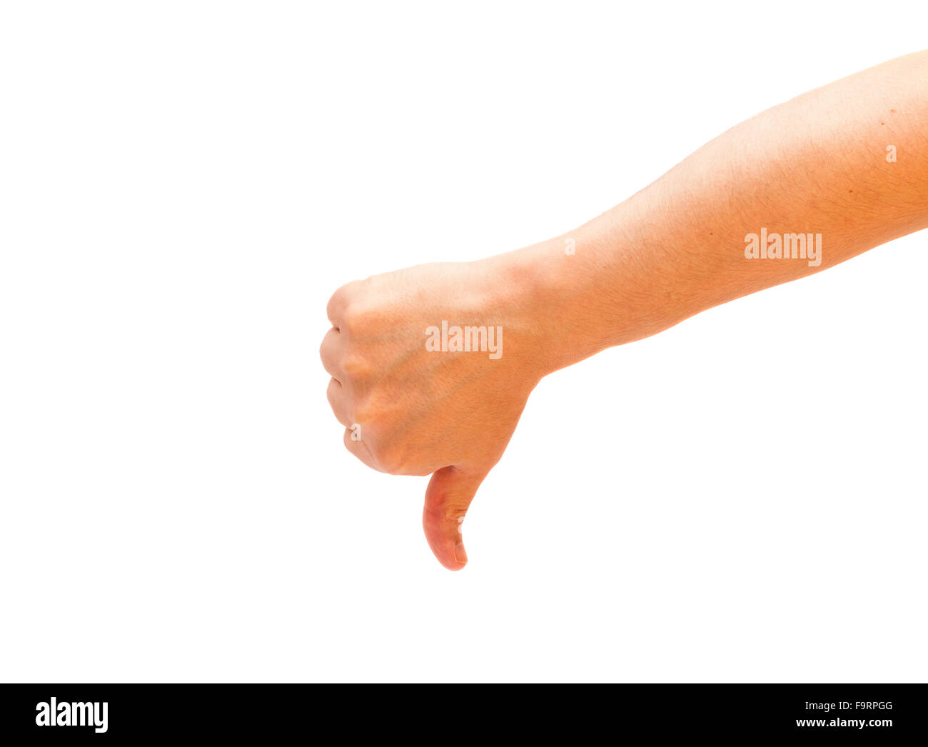 Thumb down male hand sign isolated on a white background Stock Photo ...