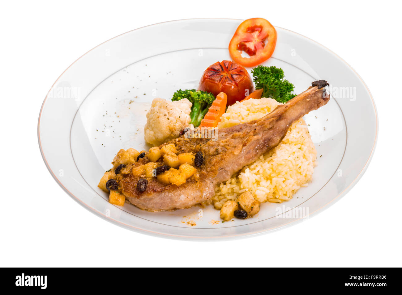 Pork t-bone steak with rice Stock Photo - Alamy