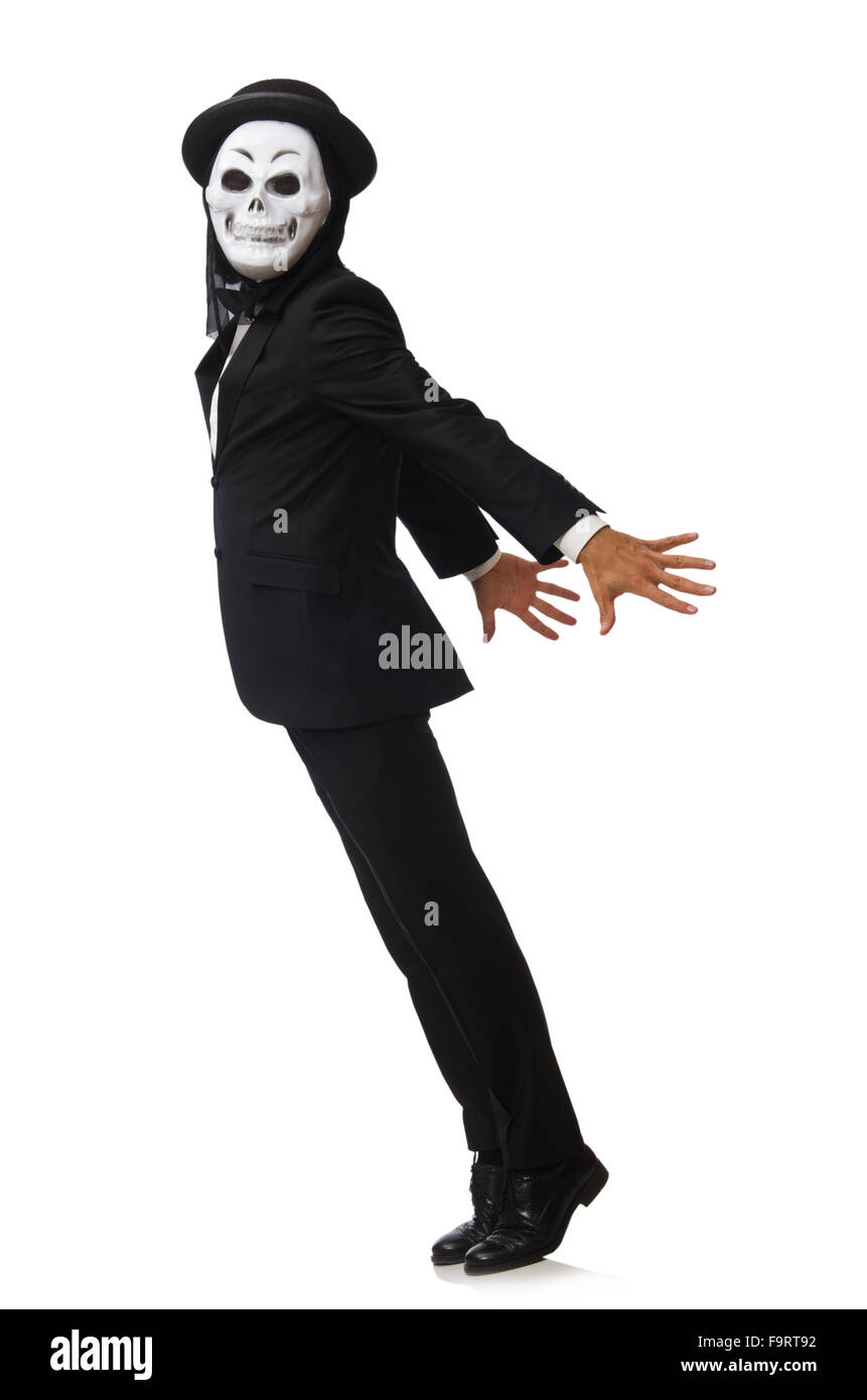 Man with scary mask isolated on white Stock Photo - Alamy