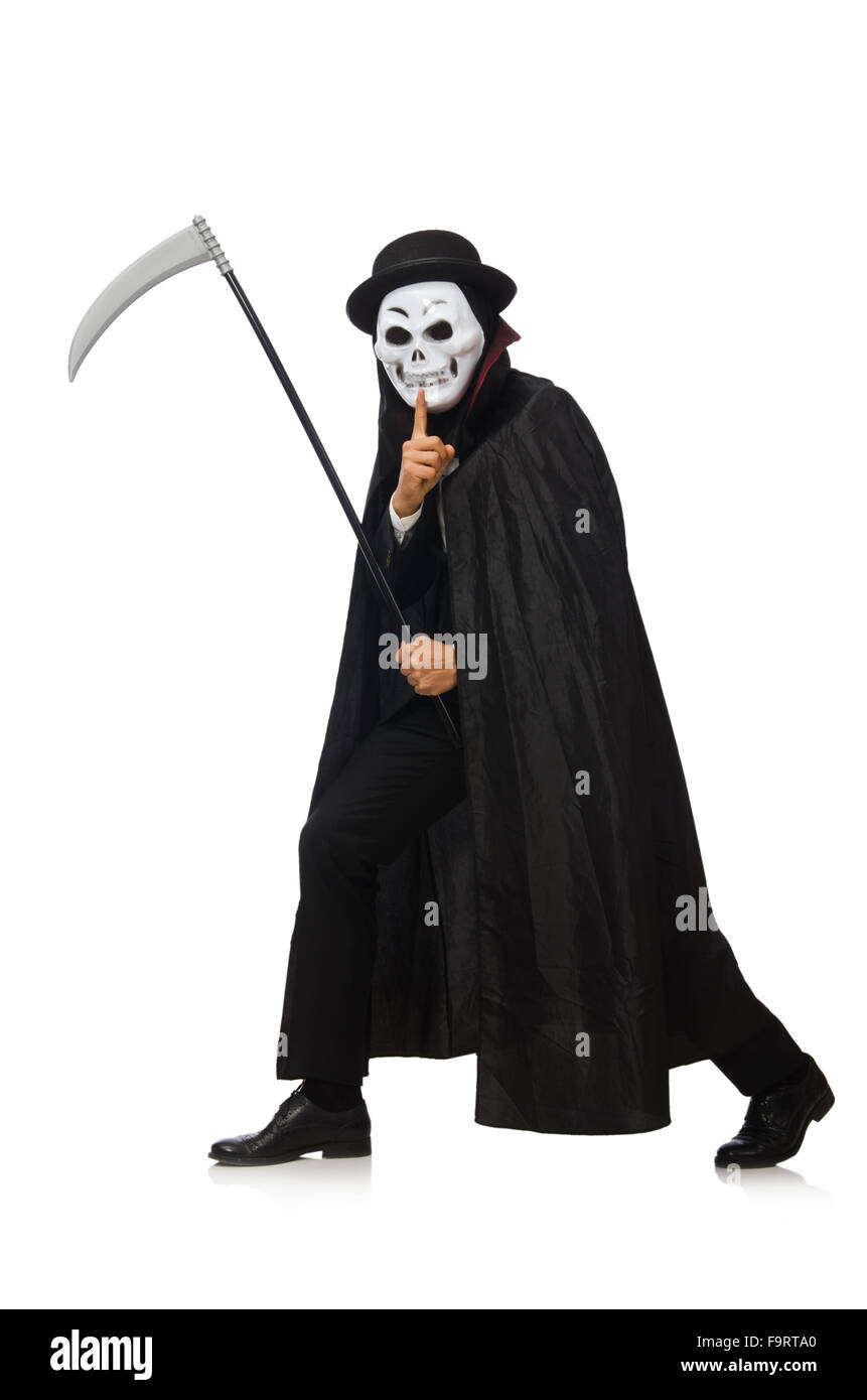 Man with scary mask isolated on white Stock Photo - Alamy