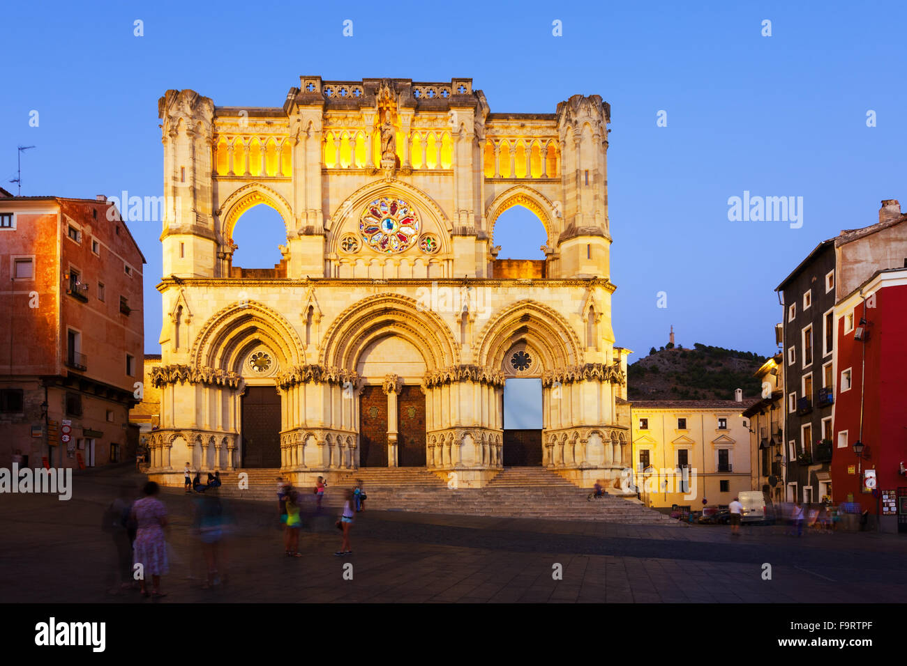 Evening view of Cathedral of Our Lady of Grace and Saint Julian. Cuenca ...