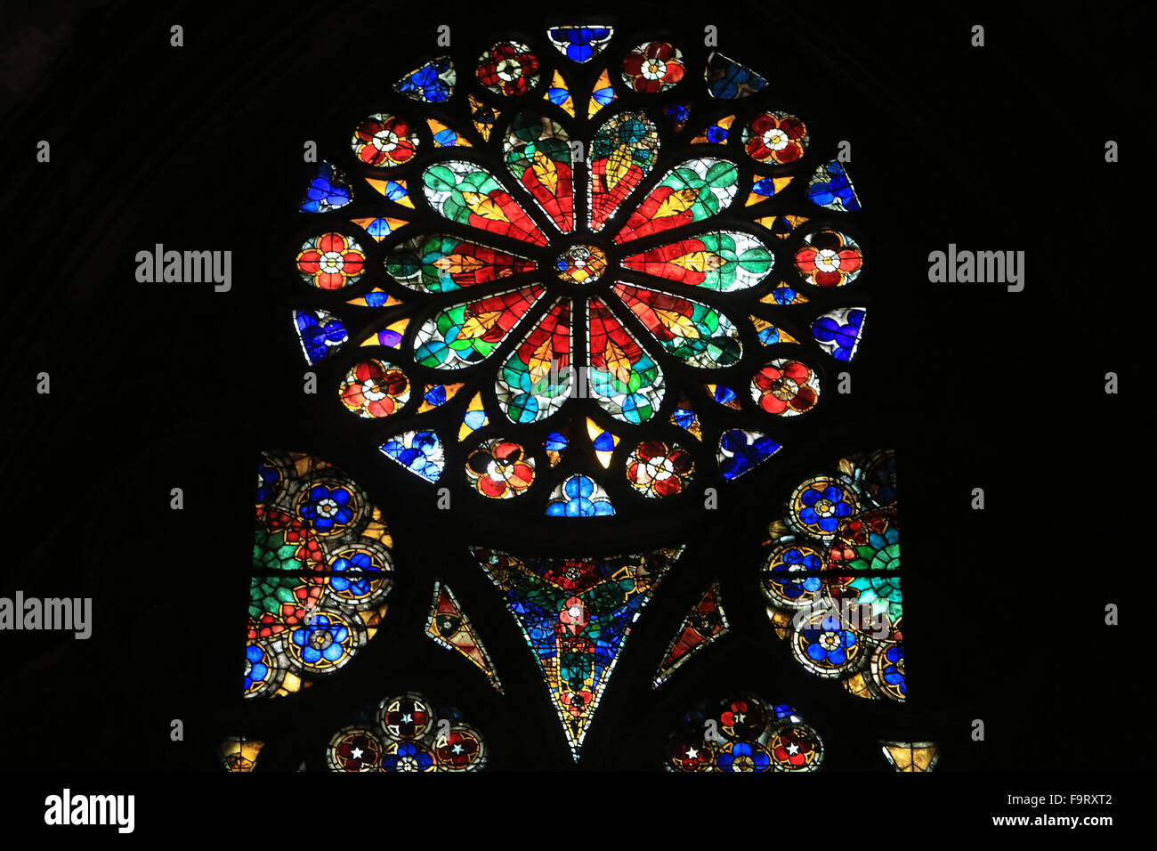 The rose window depicting episodes from Genesis. 13th century. Window ...