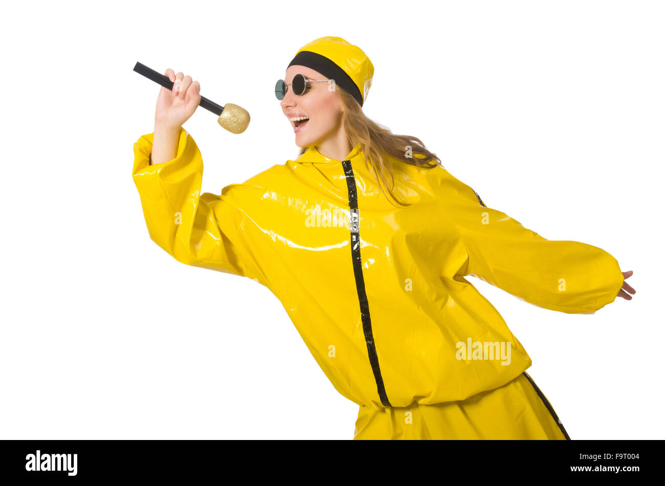 Woman in yellow suit isolated on white Stock Photo - Alamy