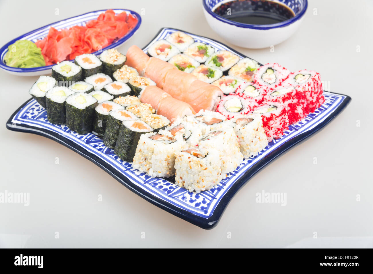 Sushi Set - Different Types of Maki Sushi and Nigiri Sushi Stock Photo ...
