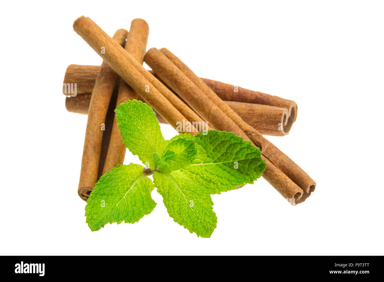 Cinnamon and mint macro shoot isolated Stock Photo - Alamy