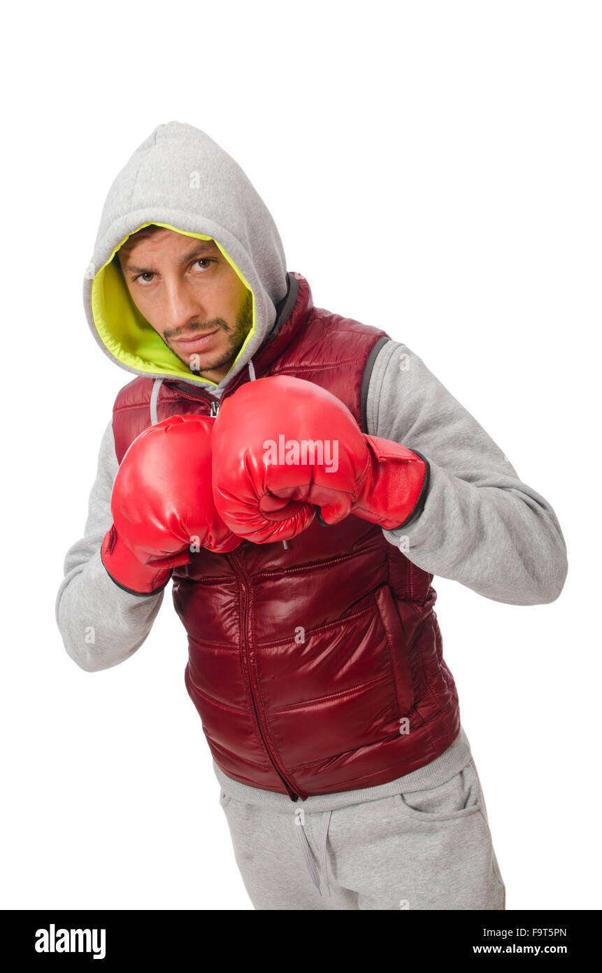 Man wearing boxing gloves isolated on white Stock Photo - Alamy