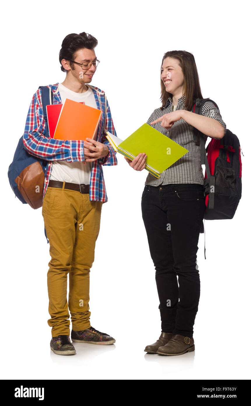 Pair of students isolated on white Stock Photo - Alamy