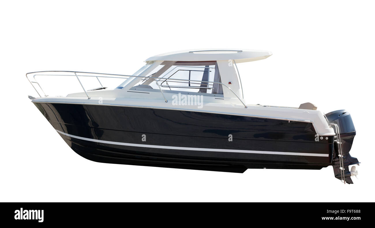 Side view of motor boat. Isolated over white background Stock Photo - Alamy