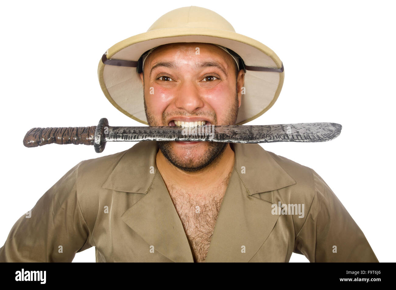 Man with knife isolated on white Stock Photo - Alamy