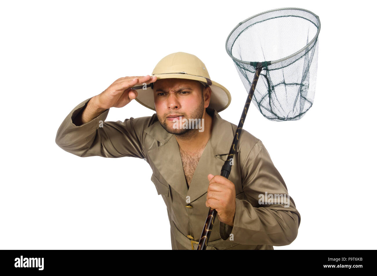 Man hunting for butterflies isolated on white Stock Photo - Alamy