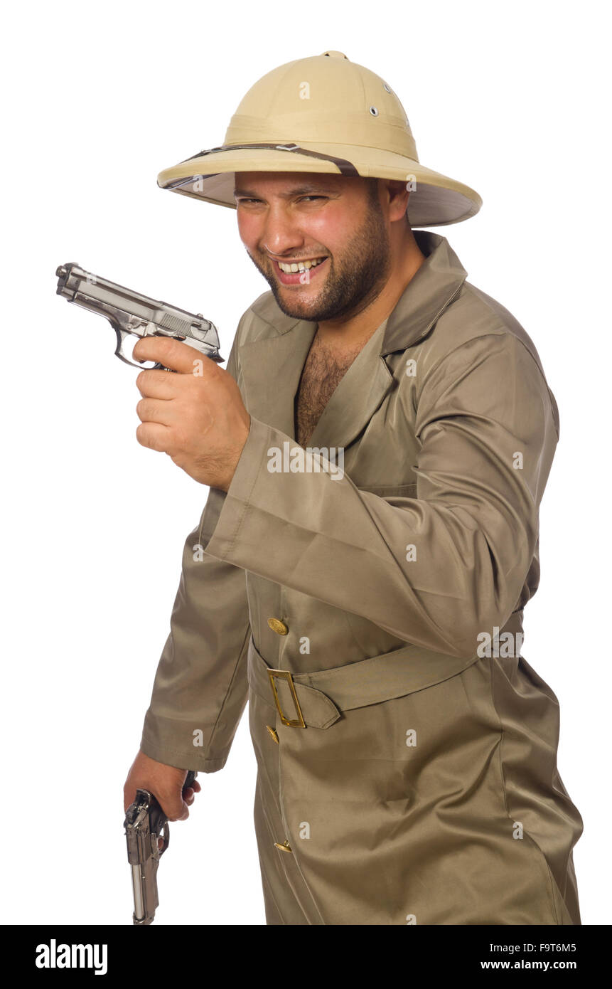 Man with gun isolated on white Stock Photo - Alamy