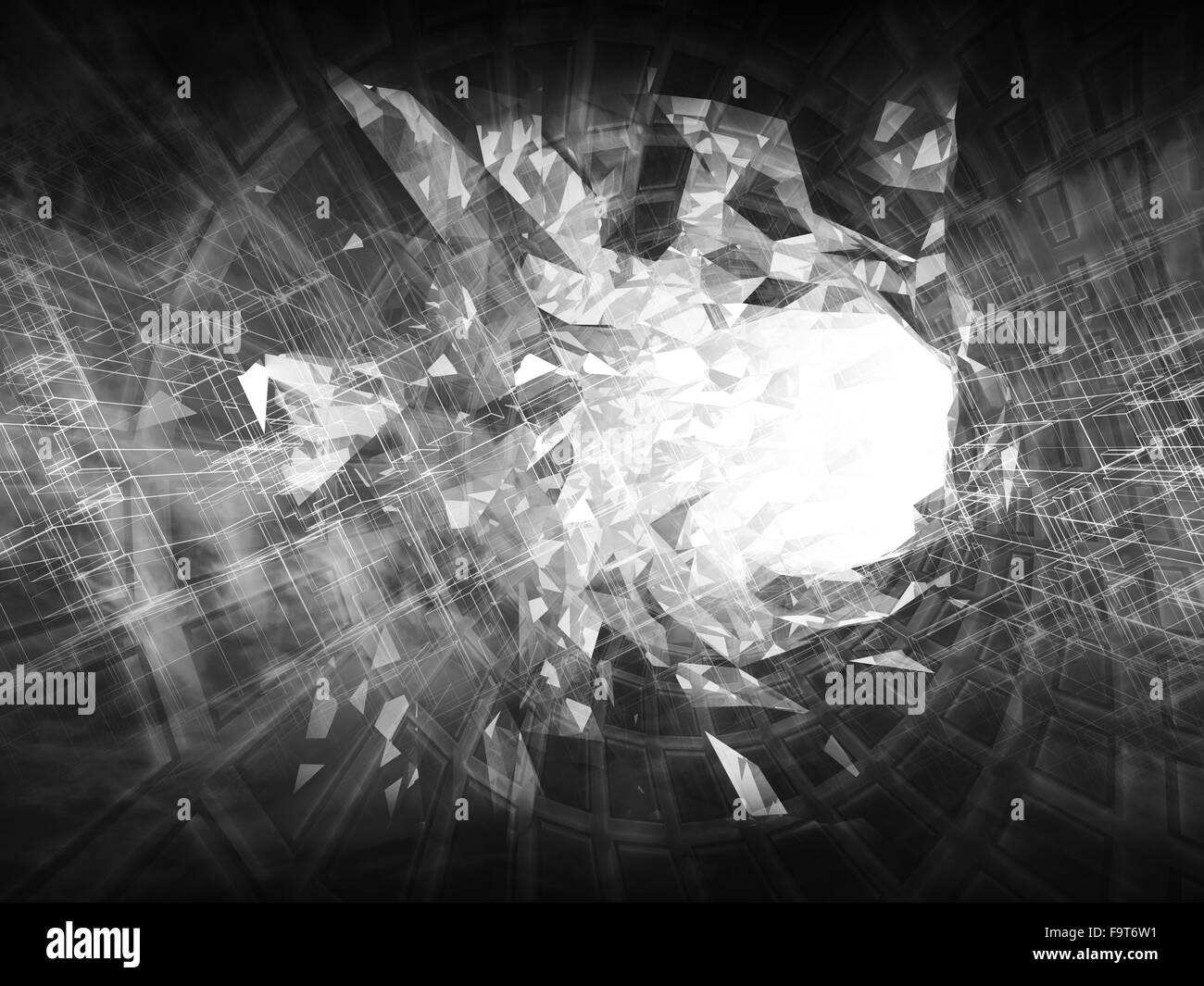 Abstract monochrome digital background, high-tech structures and wire ...