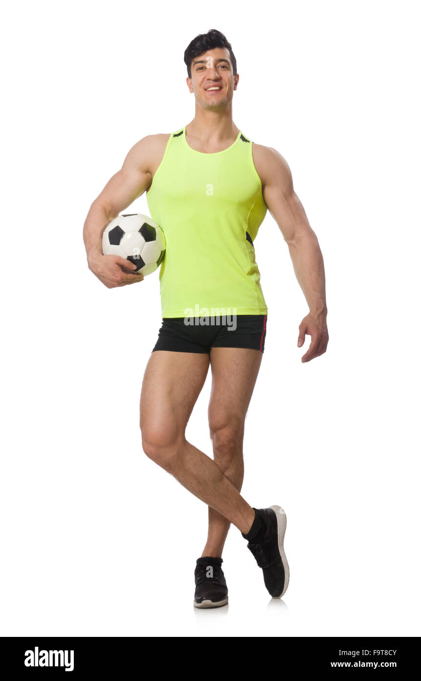 Man with football isolated on white Stock Photo - Alamy