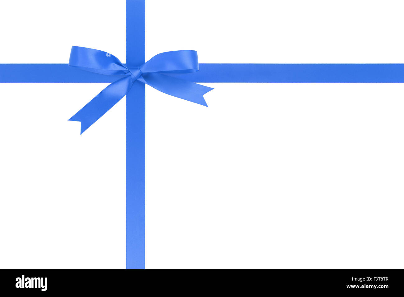 blue ribbon cross with bow for packaging with tails isolated on white ...