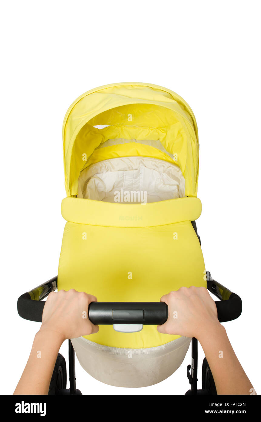 Woman with pram isolated on white Stock Photo - Alamy