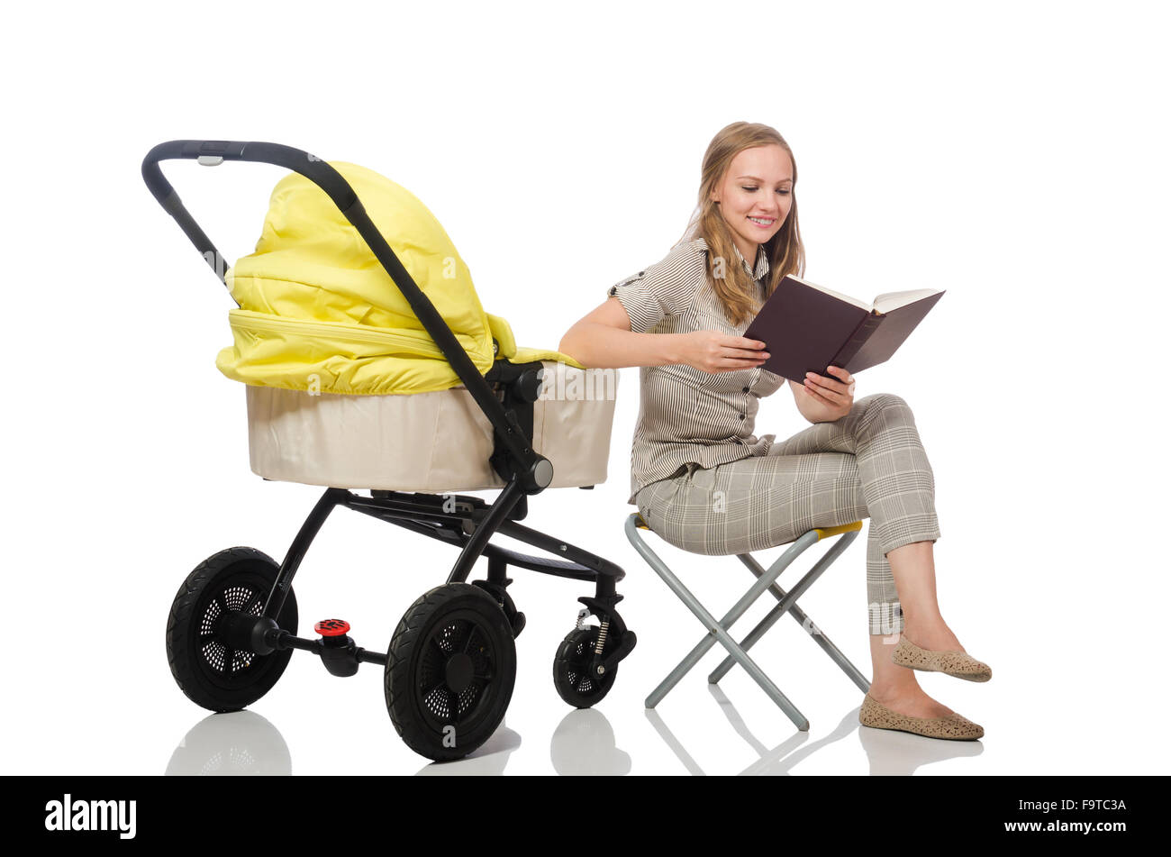 Woman with pram isolated on white Stock Photo - Alamy