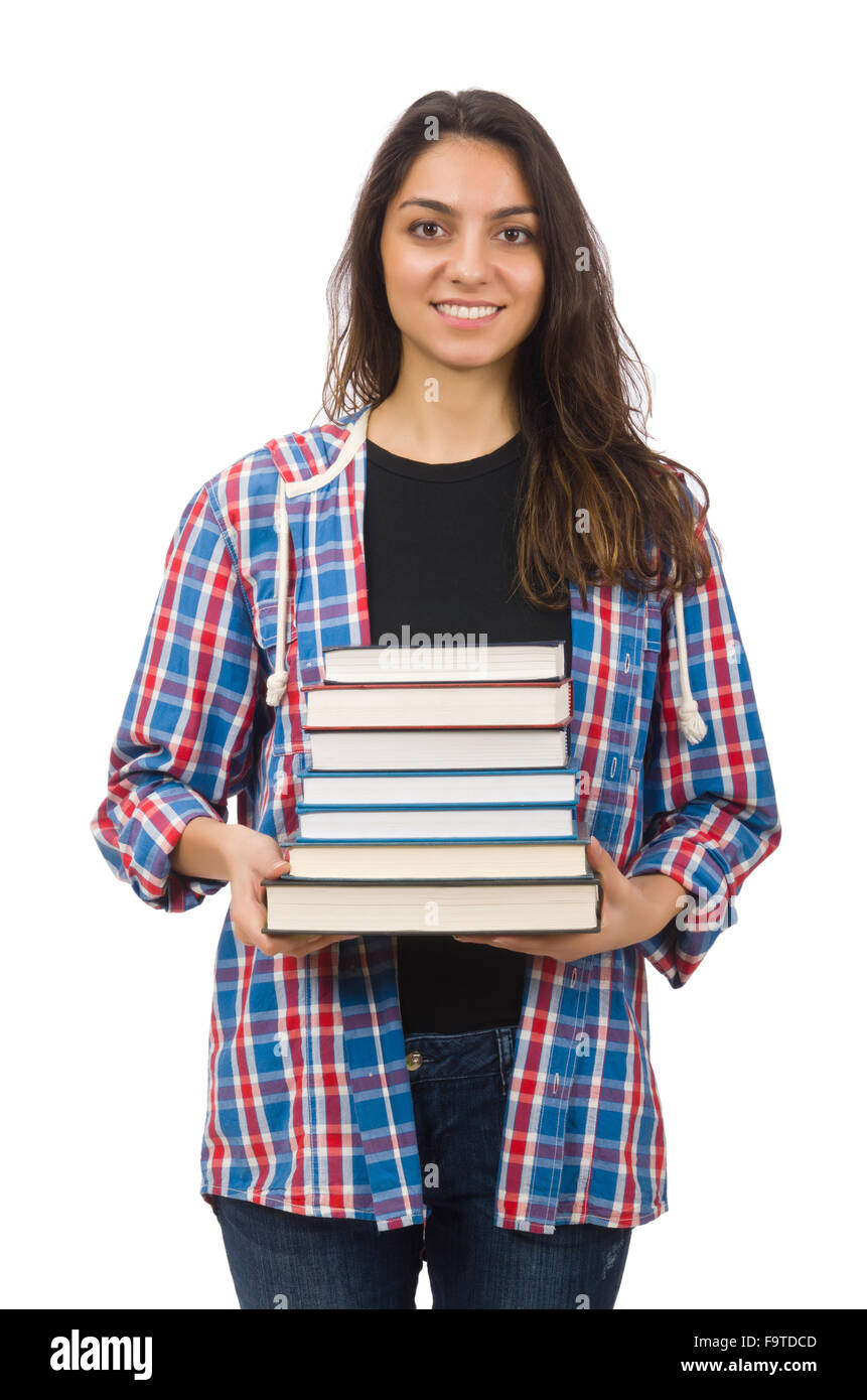Young student with textbooks isolated on white Stock Photo - Alamy