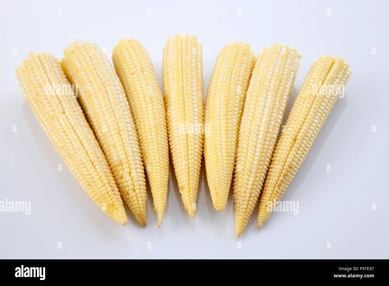 Baby corn on a white background, close-up Stock Photo - Alamy