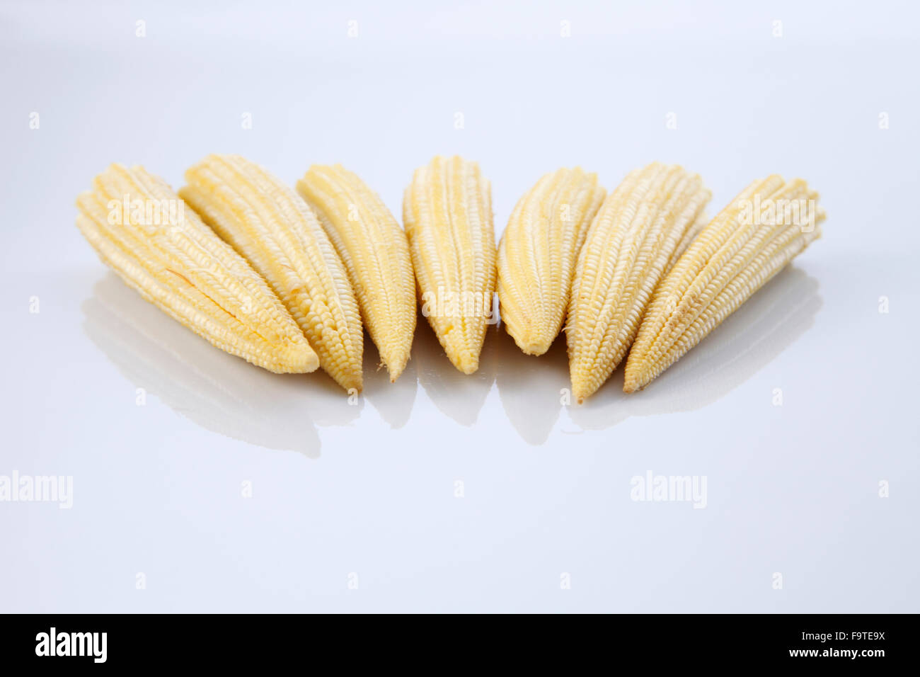 Baby corn on a white background, close-up Stock Photo - Alamy