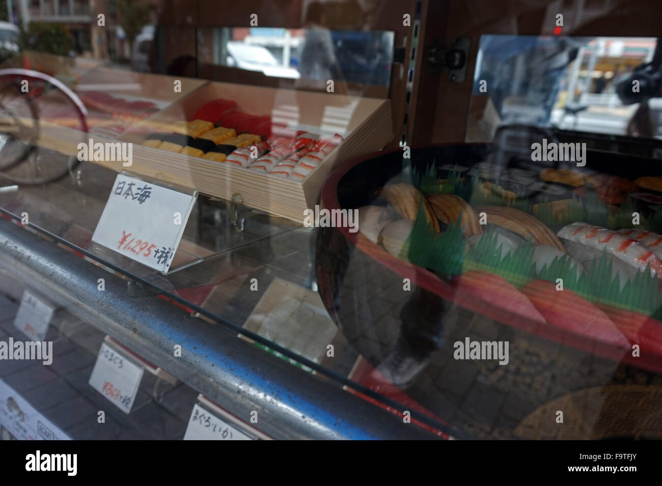 Glass model food in the window of a sushi restaurant, Tokyo, Japan ...