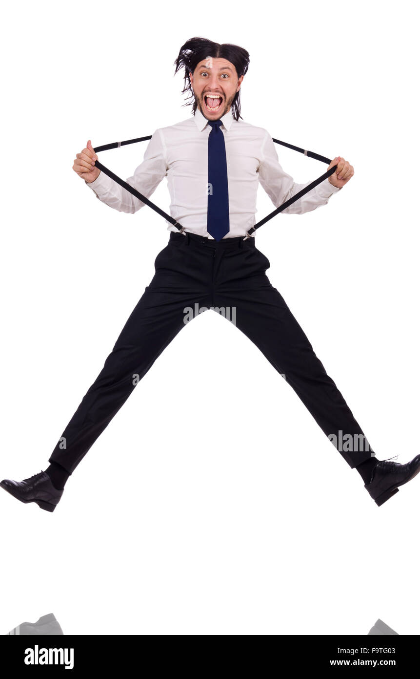Jumping man isolated on white Stock Photo - Alamy