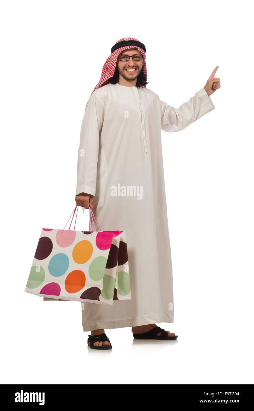 Arab man with shopping bags on white Stock Photo - Alamy