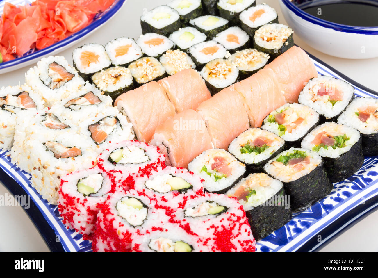 Sushi Set - Different Types of Maki Sushi and Nigiri Sushi Stock Photo ...