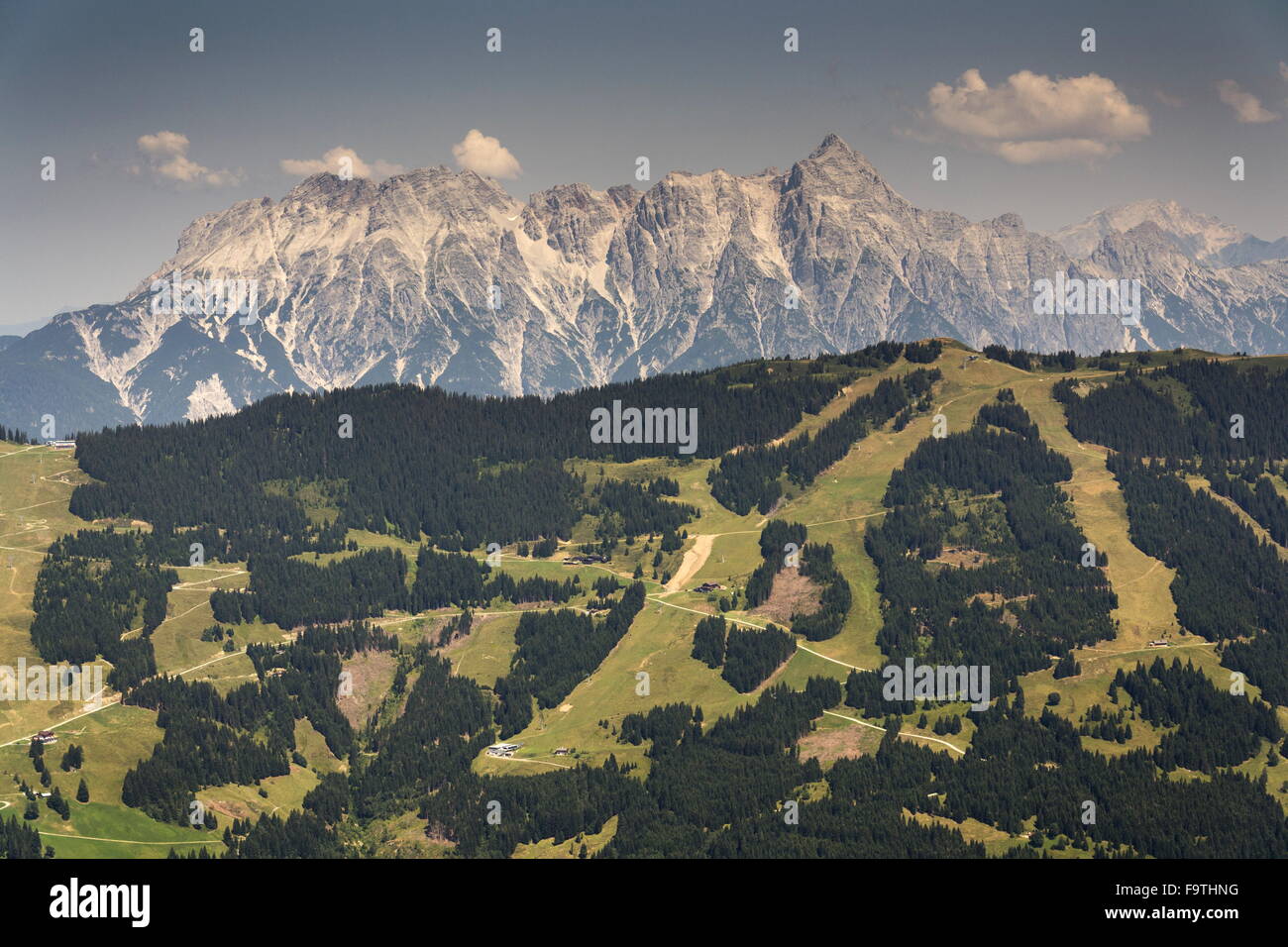 Leogang Mountains with highest peak Birnhorn idyllic summer landscape ...