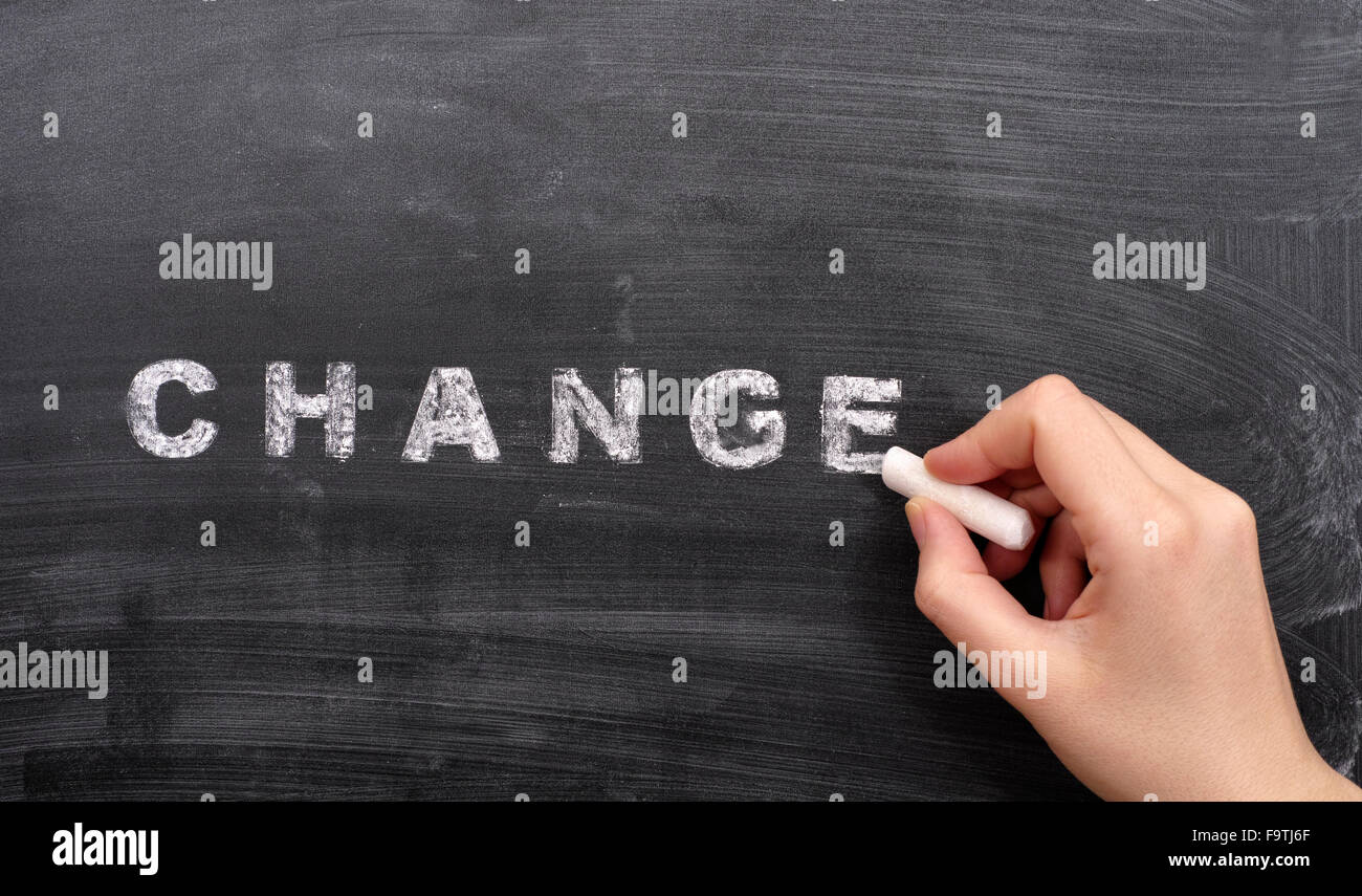 Womans hand writing word Change on blackboard Stock Photo - Alamy