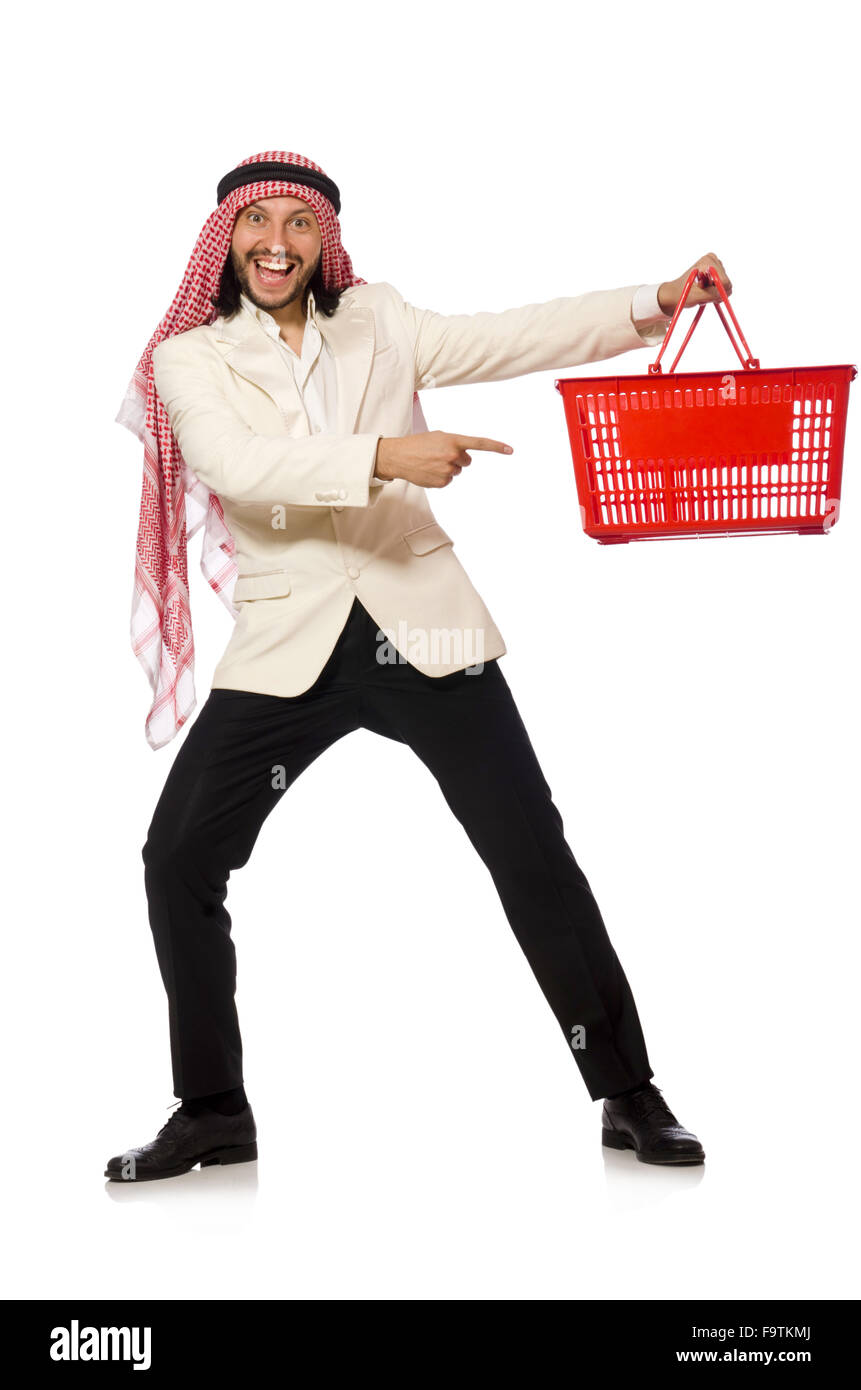 Arab man doing shopping isolated on white Stock Photo - Alamy