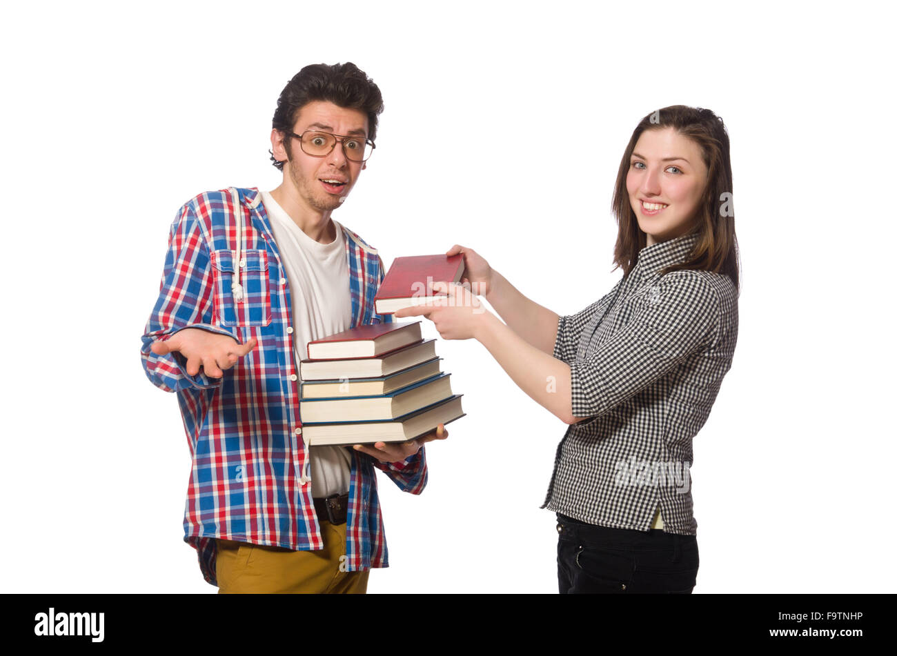 Pair of students isolated on white Stock Photo - Alamy