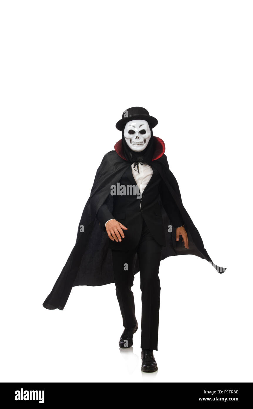 Man with scary mask isolated on white Stock Photo - Alamy