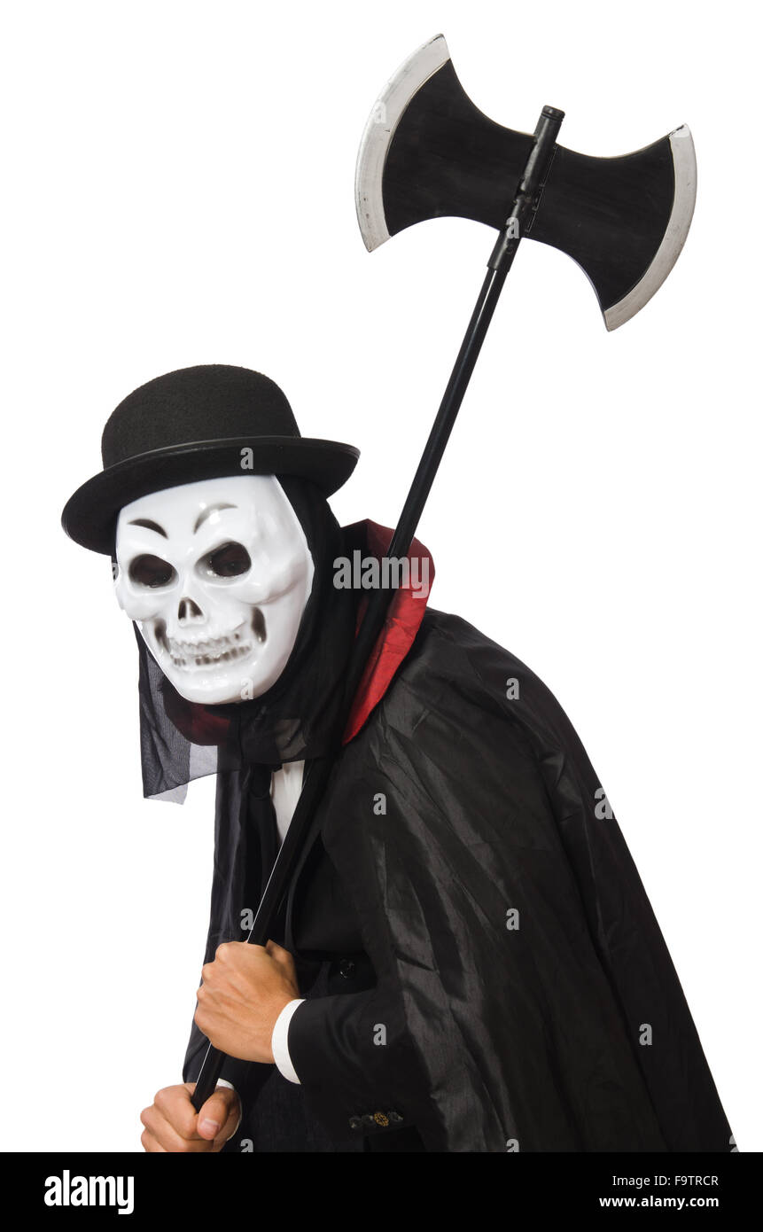 Man with scary mask isolated on white Stock Photo - Alamy