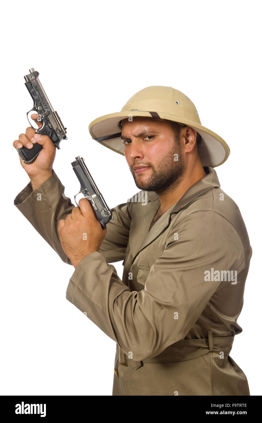 Man with gun isolated on white Stock Photo - Alamy