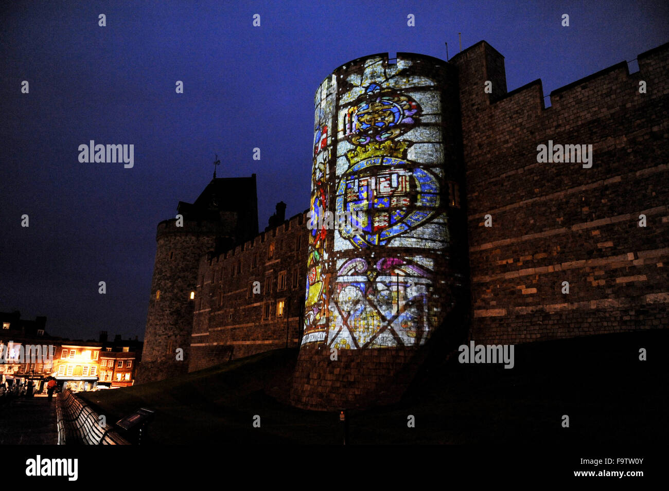The projected images on side of Garter Tower at Windsor Castle ...