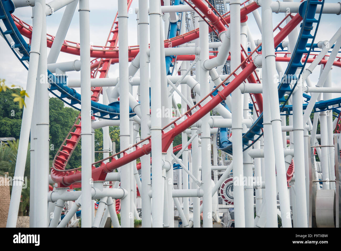 Railway of roller coaster in amusement park Stock Photo - Alamy