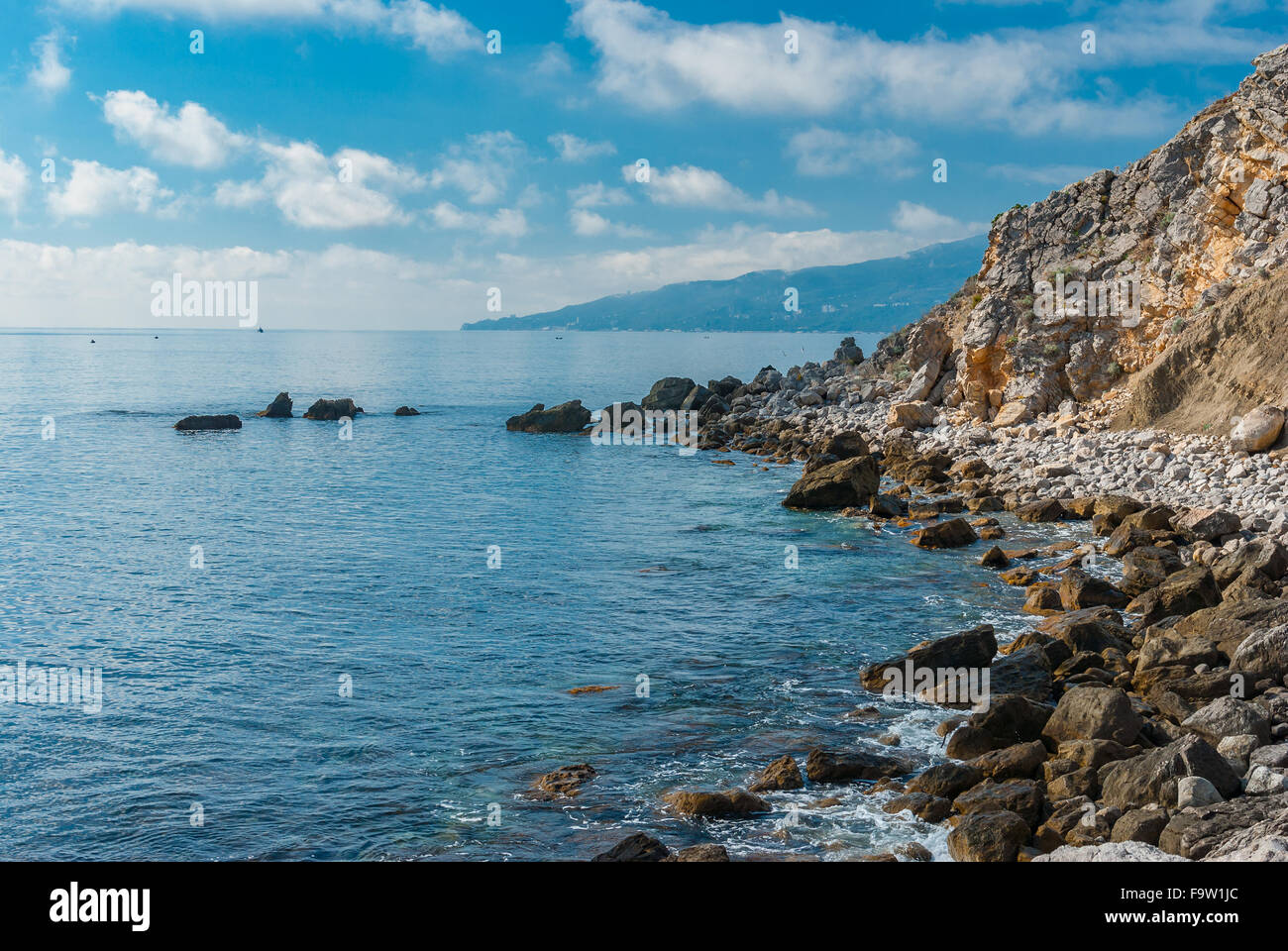 Black Sea shore on Cape Martyan reserve near Yalta city, Crimean ...