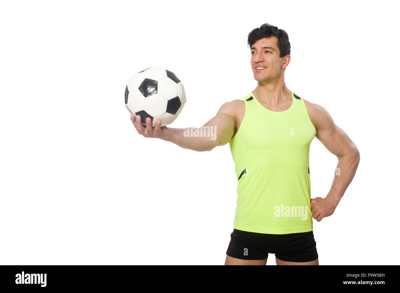 Man with football isolated on white Stock Photo - Alamy