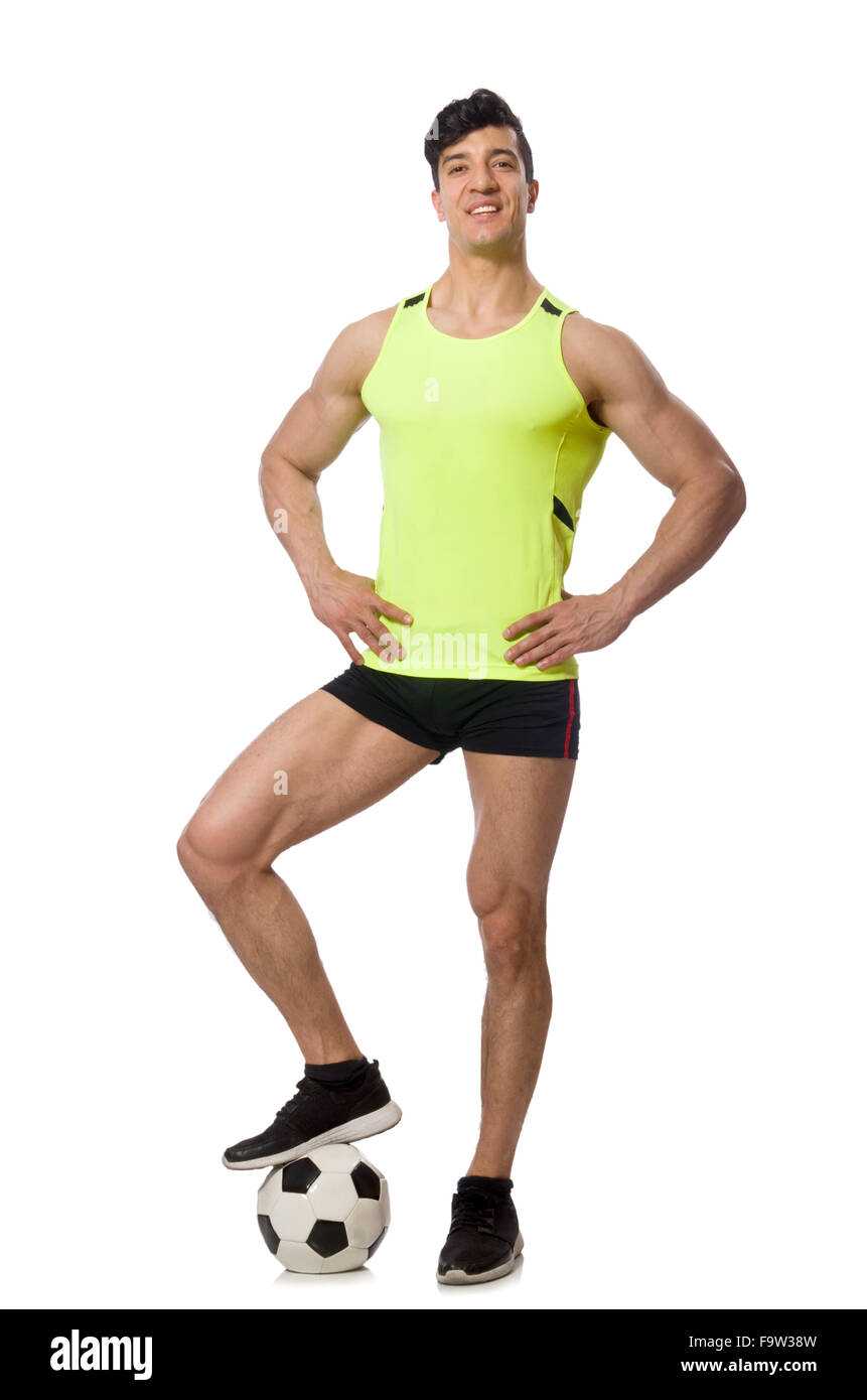 Man with football isolated on white Stock Photo - Alamy