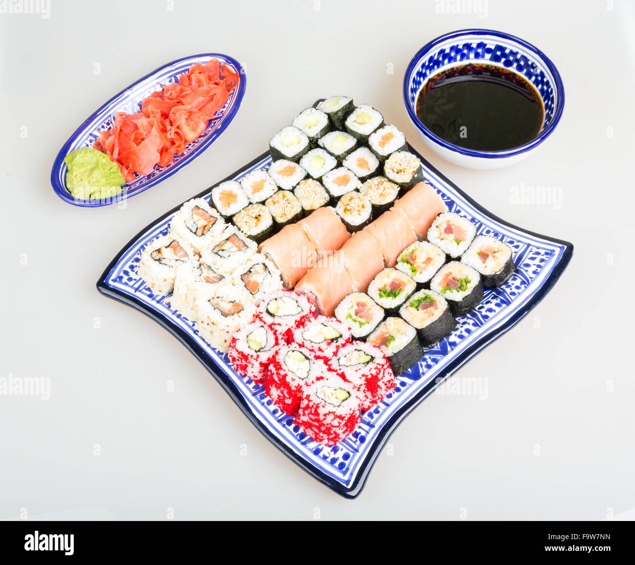 Sushi Set - Different Types of Maki Sushi and Nigiri Sushi Stock Photo ...