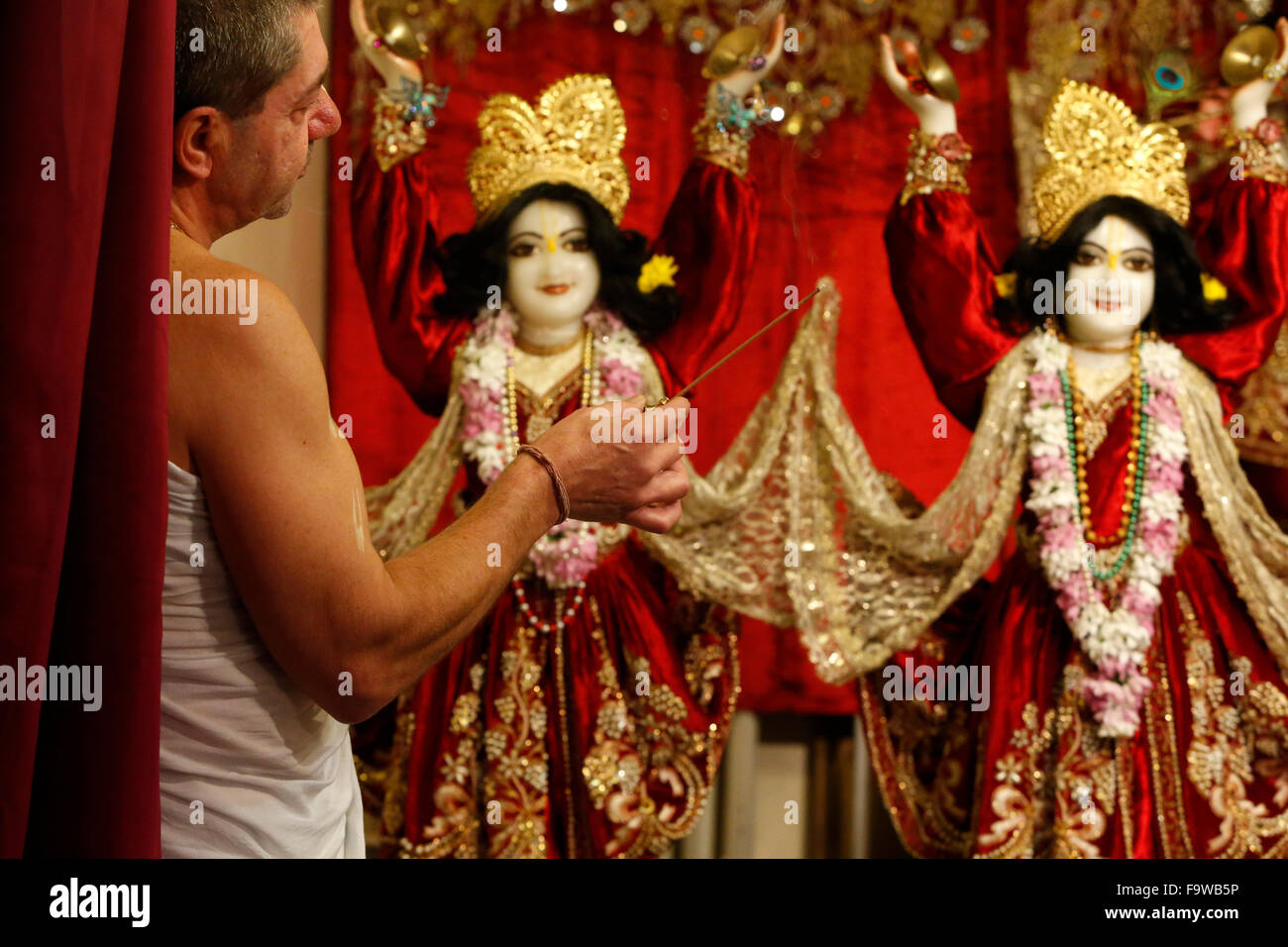 Celebration in an ISKCON temple Stock Photo - Alamy