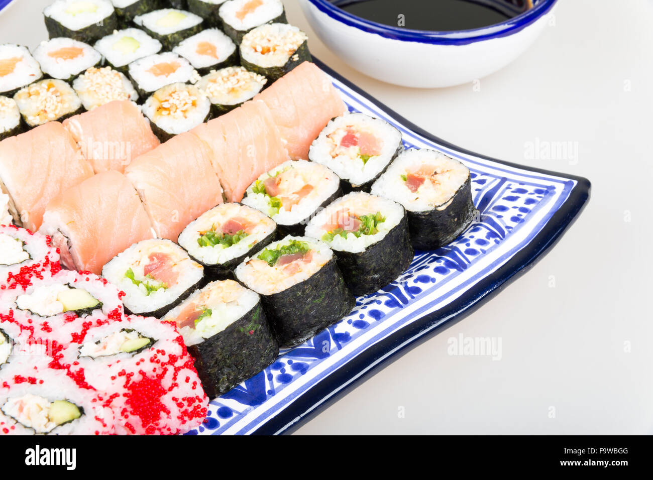 Sushi Set - Different Types of Maki Sushi and Nigiri Sushi Stock Photo ...