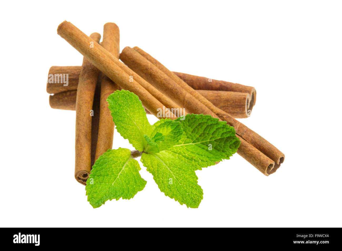 Cinnamon and mint macro shoot isolated Stock Photo - Alamy