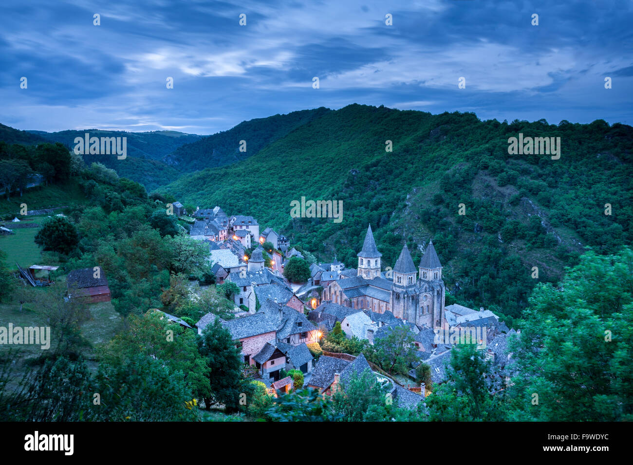 The village of Conques France before sunrise Stock Photo - Alamy