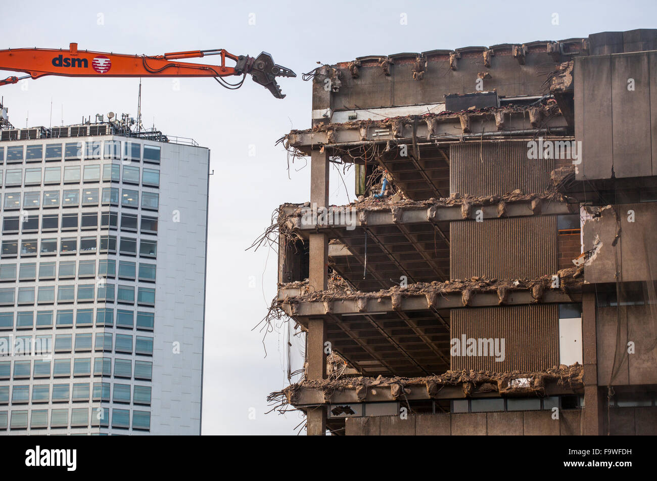Demolition work in progress on the old Birmingham Library building, UK ...